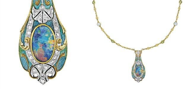 Tiffany Co. Art Nouveau opal necklace. Diamonds in the Library